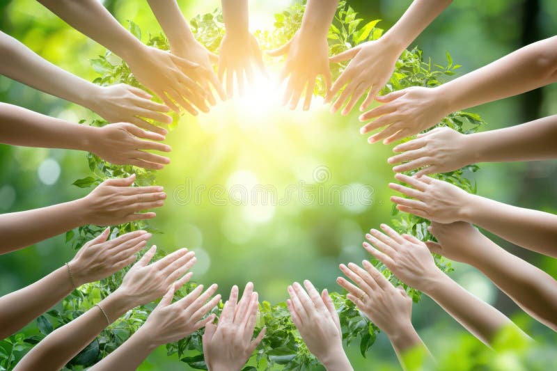 Hands Circle Around Greenery, Symbolizing Unity and Collaboration in ...