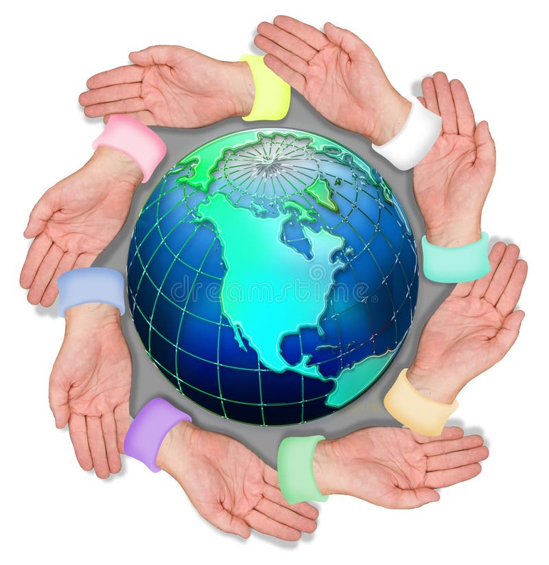 Hands circling world globe stock photo. Image of hands - 24599540