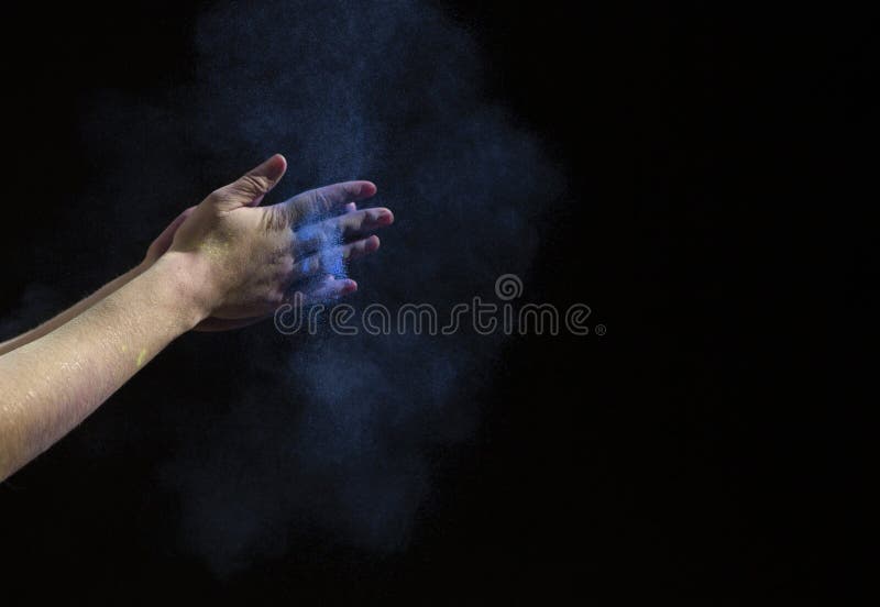 Hands Clap with Blue Paint on Black Background Stock Photo - Image of ...