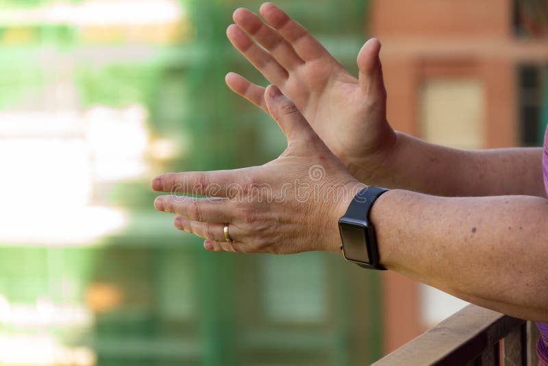 Hands Clapping from the Balcony in the Quarantine Stock Image - Image ...