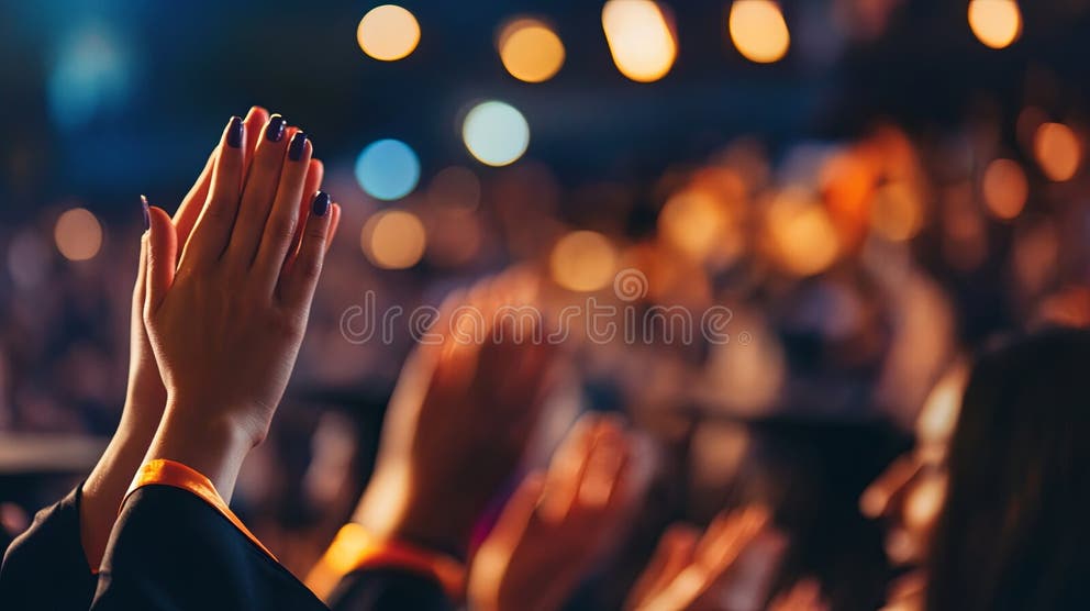 Hands Clapping in Crowd, Blurred Graduation Stage. Stock Photo - Image ...