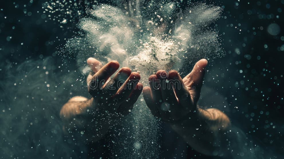Hands Clapping Flour in Dramatic Lighting Stock Image - Image of chef ...