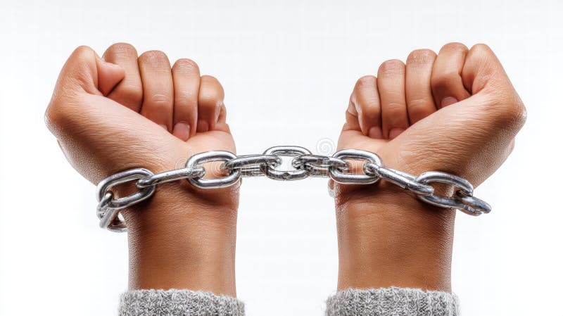 Hands Clasped Together, Chained with a Metal Link, Representing ...