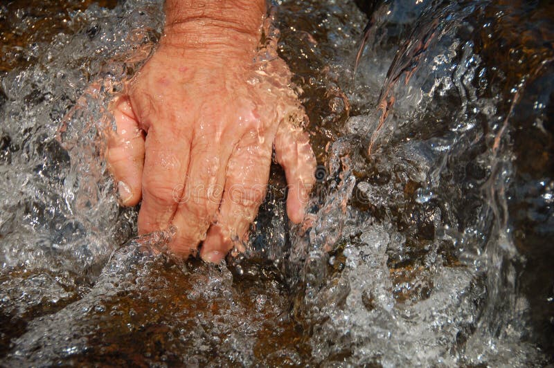 Hands in Clean Running Water of Stream Stock Image - Image of outside ...