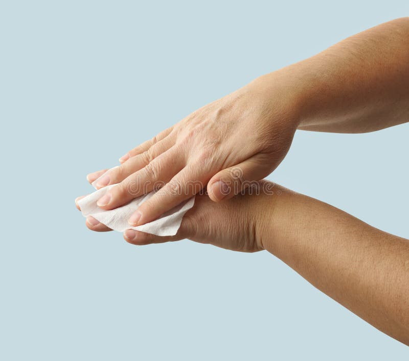 Hands are Cleaned with a Disinfectant Wipe Stock Image - Image of ...