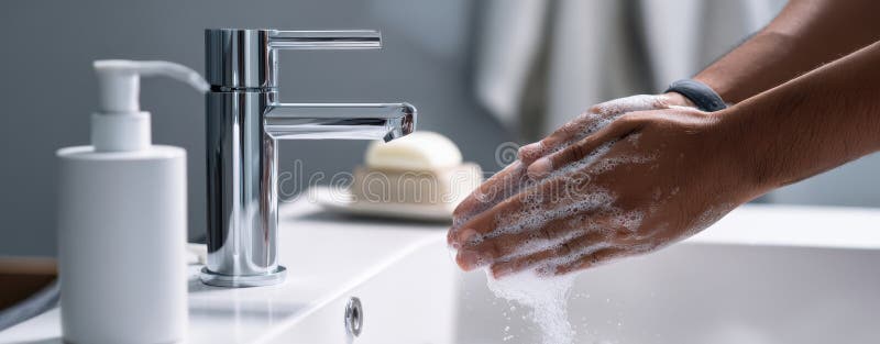 The Hands of Cleanliness Washing with Soap in a Modern Bathroom Setting ...