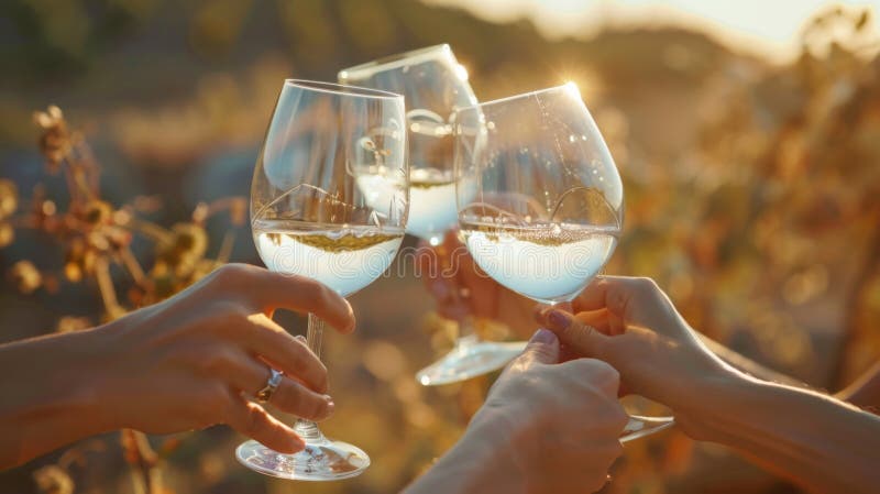 Sunset Wine Toast Friends Celebration Cheers Golden Hour Stock Photos ...