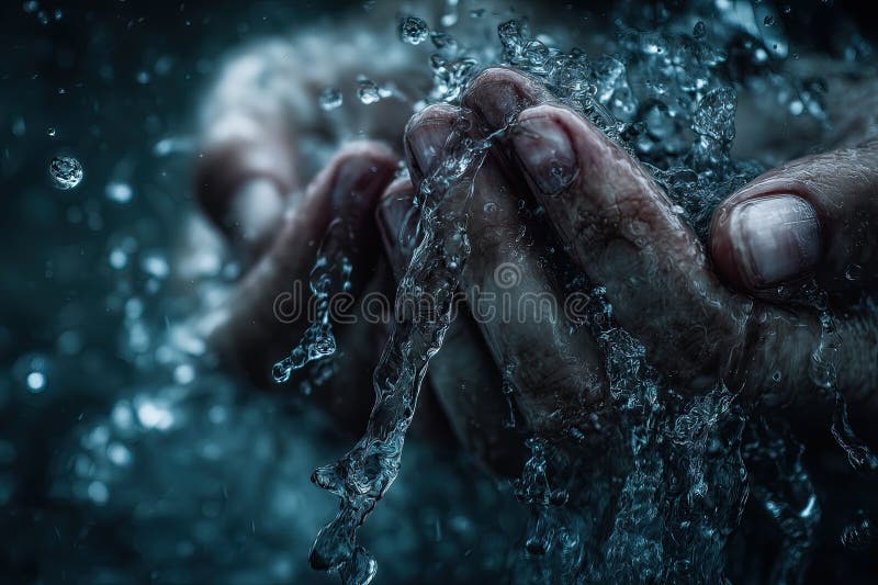 Hands Close Up Inside Clear Water Dark Tones Stock Illustration ...