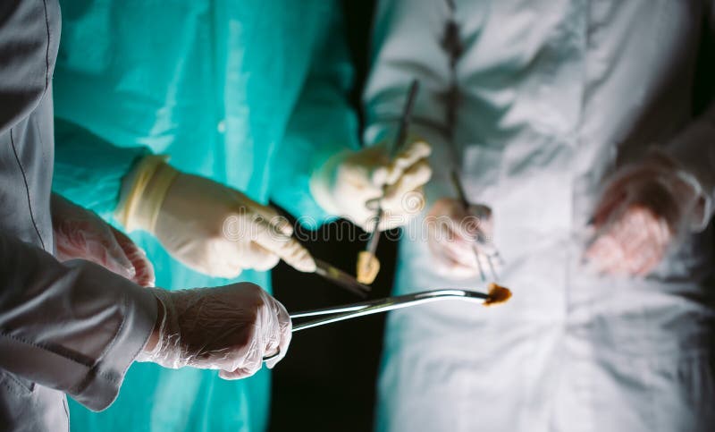 Hands Close-up of Surgeons Holding Medical Instruments. the Surgeon ...