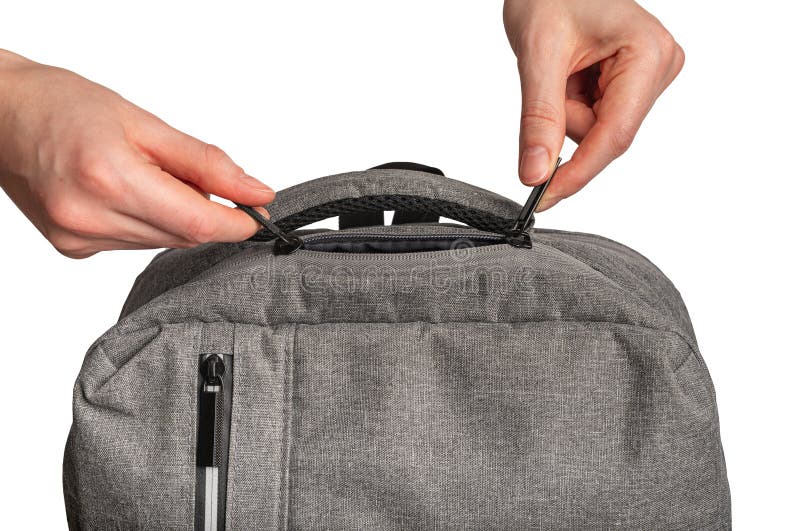 Hands Closing Zip Lock, Zipper Closure of Textile Bag, Backpack ...