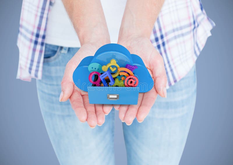 Hands with Cloud Drawer with Application Icons Inside. Stock Image ...