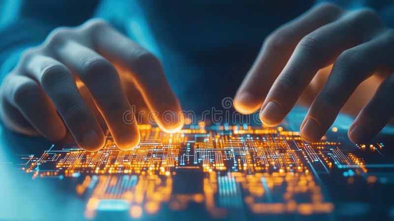 Hands Coding on a Futuristic Digital Interface Stock Photo - Image of ...