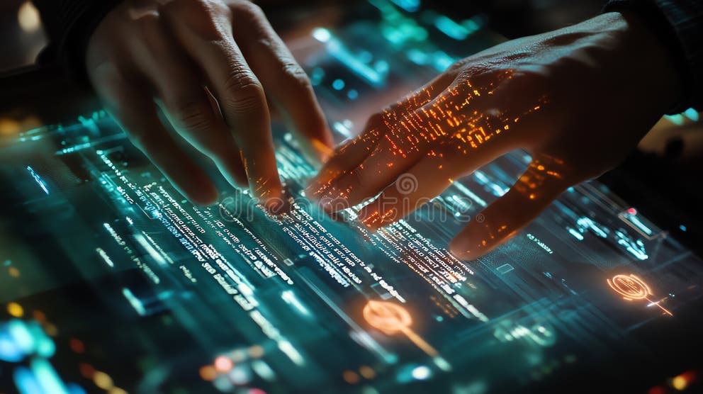 Hands Coding on Futuristic Interface Digital Technology Stock Illustration - Illustration of ...