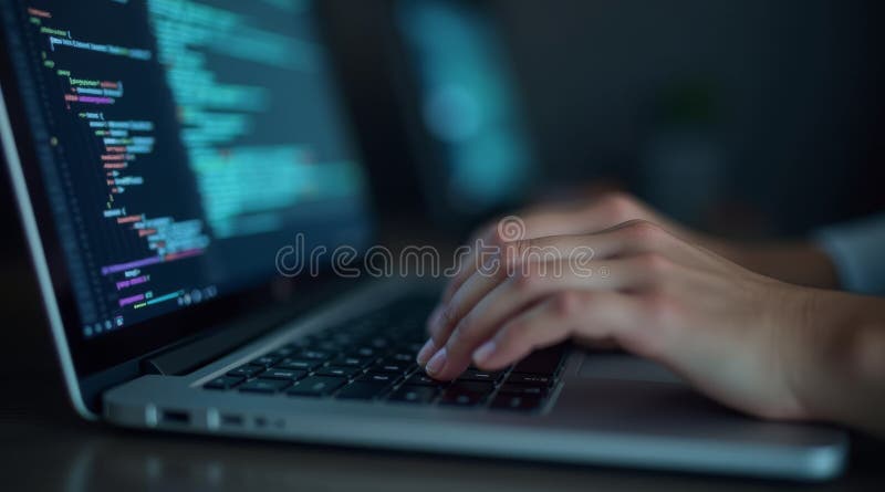 Hands Coding on a Laptop, Highlighting Programming and Software ...
