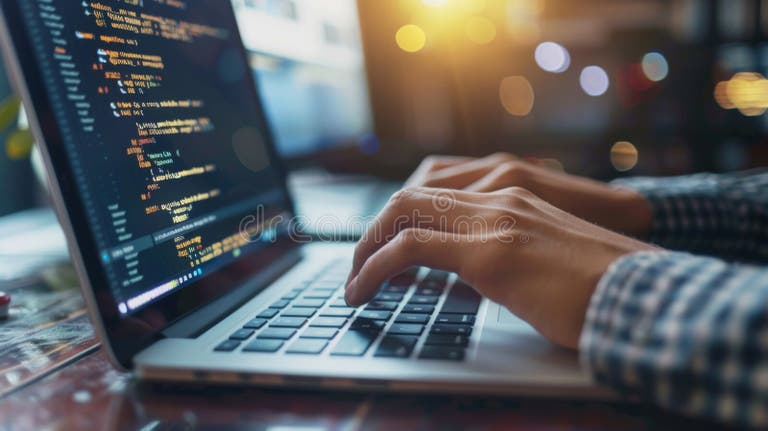 Hands Coding on Laptop Keyboard. AI Generated Stock Photo - Image of ...