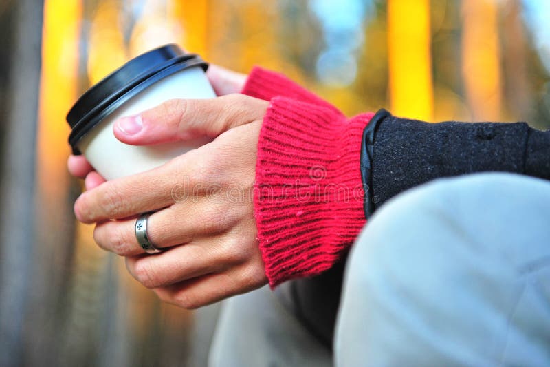 Hands with coffee cup stock image. Image of smartphone - 78512011