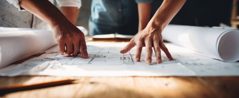 The Hands Collaborating on Architectural Blueprints during a Project ...