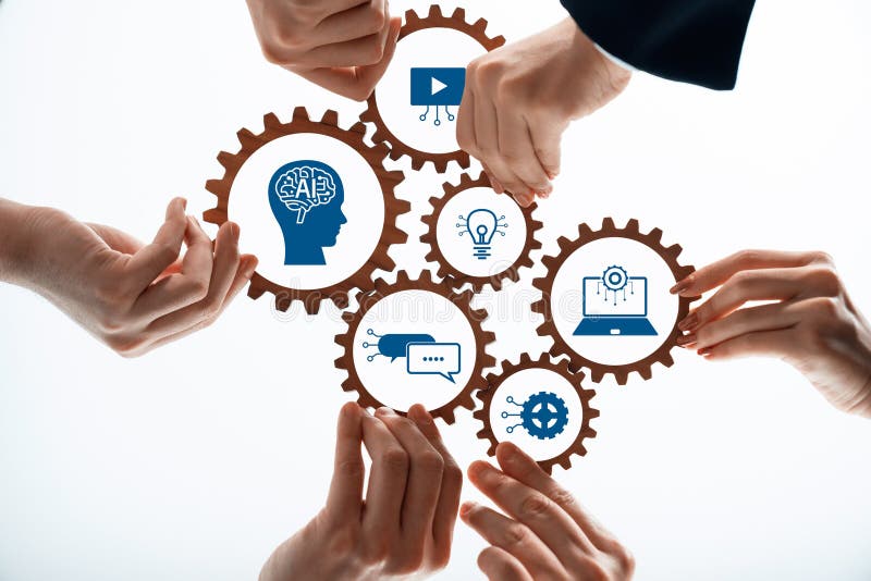 Hands Collaborating Around Gears Representing AI Technology and ...