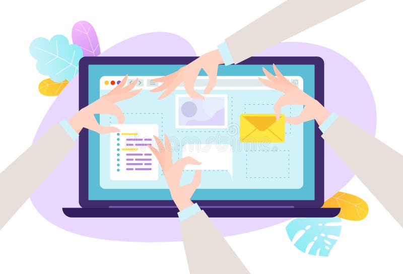 Hands Collaborating on a Digital Tablet Interface Design. Teamwork in ...