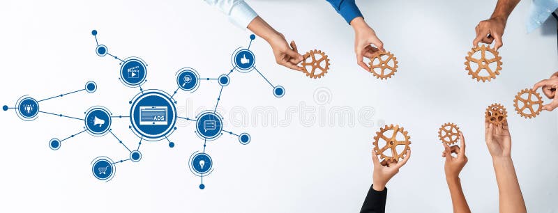 Hands Collaborating on Gears with Digital Data Visualization ...