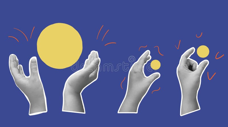 Hands Collage Set. Modern Retro Palms Elements Catch and Hold Abstract ...