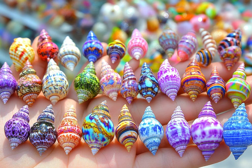 The Hands of a Collector Cradle an Array of Seashells with Spiraled and ...