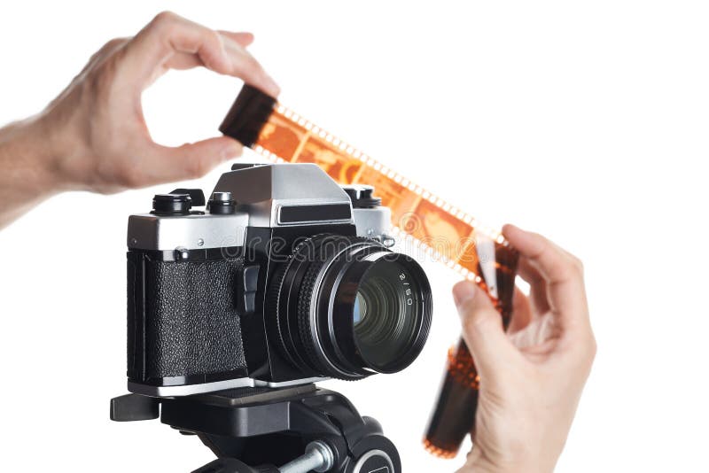 Hands with Color Negative Near SLR Camera Isolated Stock Photo - Image ...