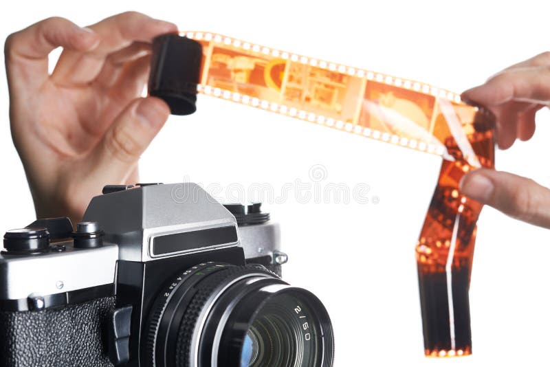 Hands with Color Negative Near SLR Camera Isolated Stock Image - Image ...
