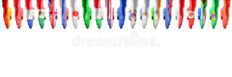 Hands Colored in Flags of Participating Countries of the Group of ...
