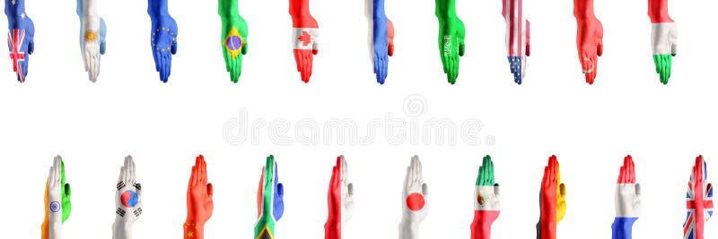 Hands Colored in Flags of Participating Countries of the Group of ...