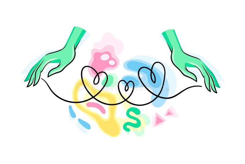 Hands with Colorful Abstract Shapes and Contour Hearts Vector ...