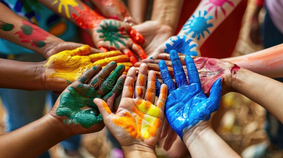 Hands with Colorful Designs Symbolize Unity and Support in a ...