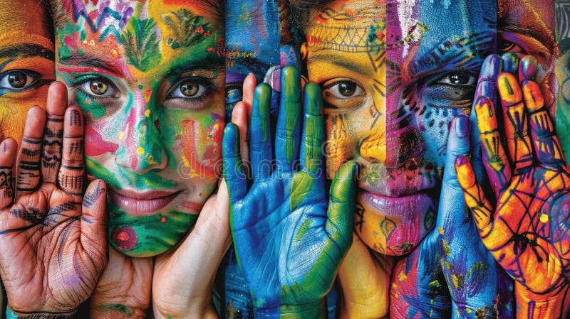 Hands with Colorful Designs Symbolize Unity and Support in a ...