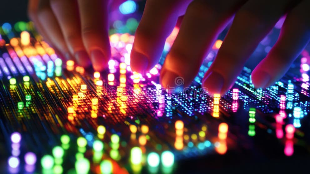 Typing on a Colorful Led Keyboard Closeup View Stock Illustration ...