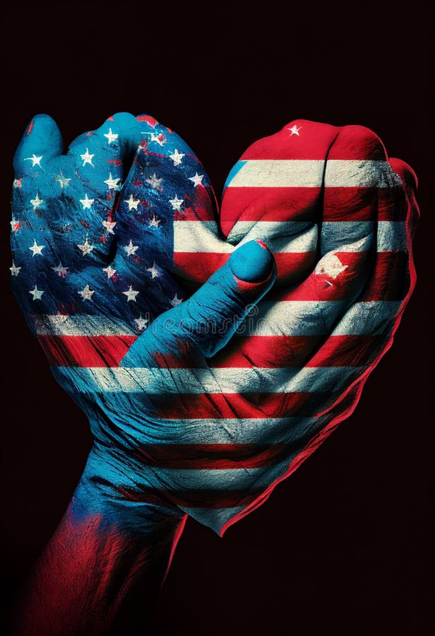 Hands in the Colors of the American Flag Form a Heart. AI Generated ...