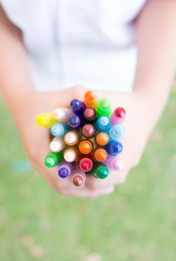 Hands with Colourful Crayons Stock Photo - Image of crayons, human ...