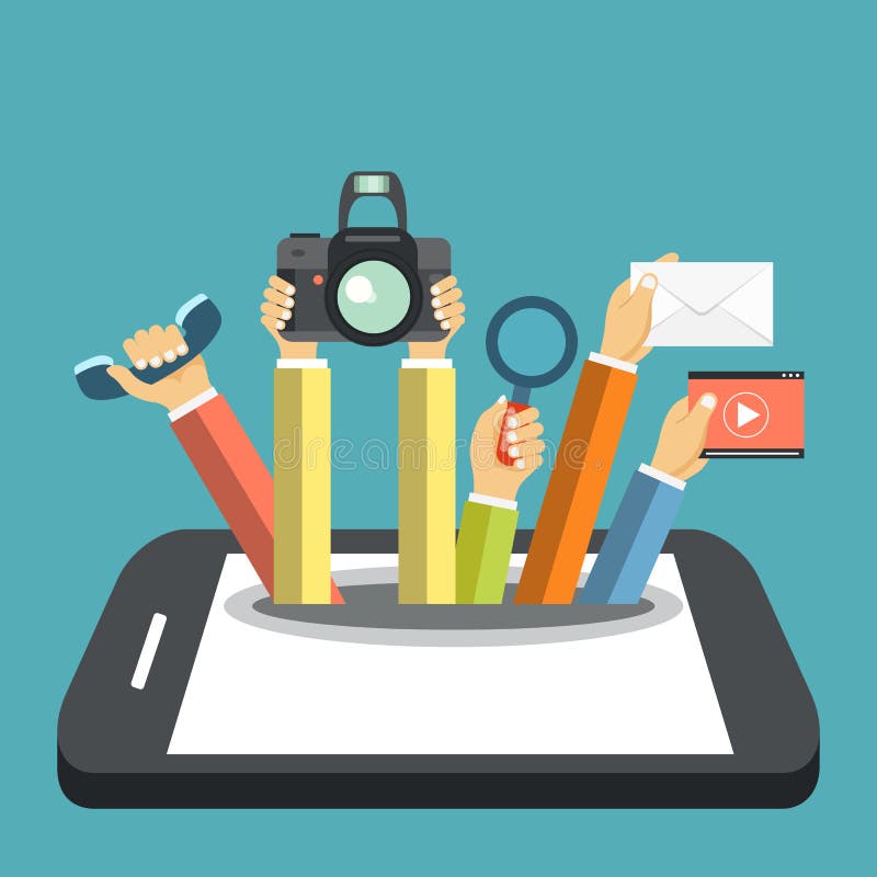 Hands Coming Out of Smart Phone, Concept for Mobile Apps and Functions ...