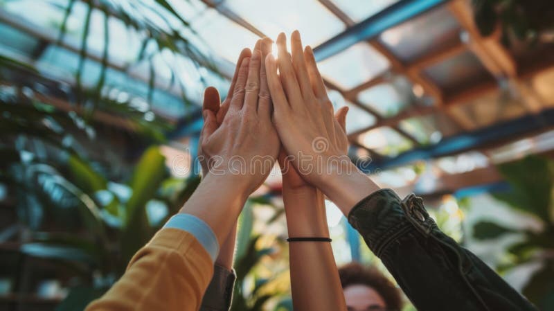 Hands Coming Together in a Group High-five, Symbolizing Successful ...