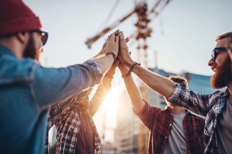 Hands Coming Together To Celebrate Unity and Teamwork in Construction ...