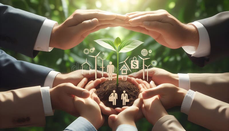 Hands of Community and Business Leaders Shielding Small Plant ...