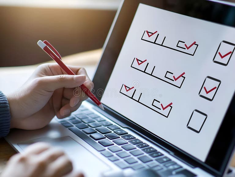 Hands Completing Checklist on Laptop Hands Meticulously Checking Items ...