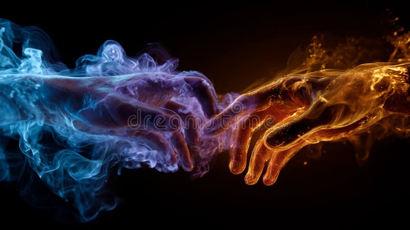 Symbolic Encounter of Fire and Ice Hands, Representing Duality, Energy ...