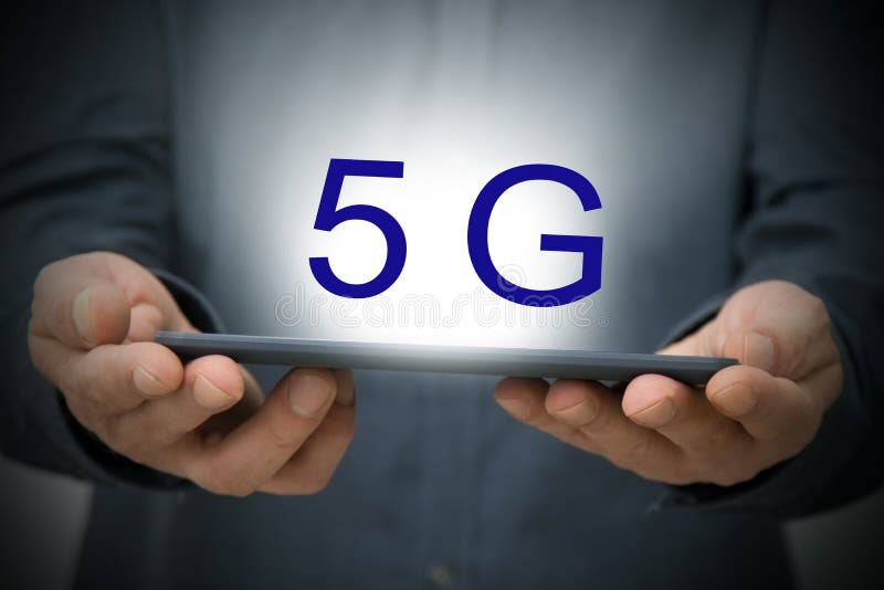 Hands with computer and 5g stock photo. Image of hand - 161757852