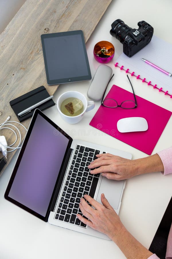 Hands on a Computer Keyboard from Above Stock Photo - Image of work ...