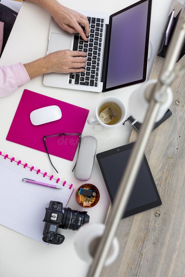 Hands on a Computer Keyboard from Above Stock Photo - Image of tablet ...