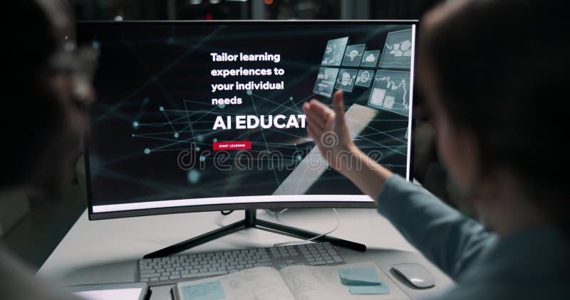 Hands, Computer Screen and Education for Ai in Office, Night and ...