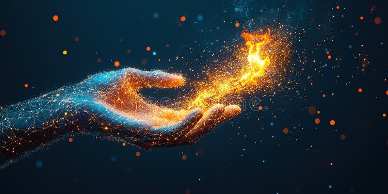 Hands Conjuring Flames in a Digital Art Representation of Creativity ...