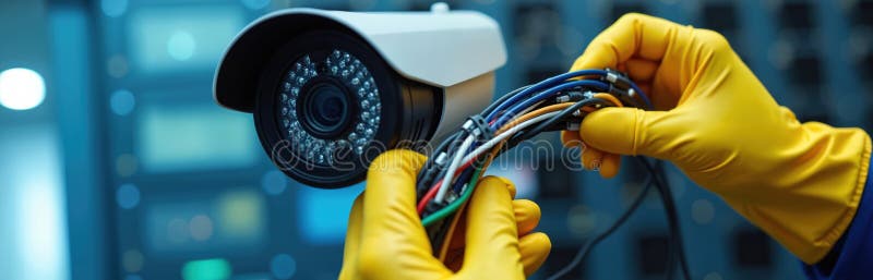 Hands Connect Cables Digital CCTV Camera. Installation Process ...