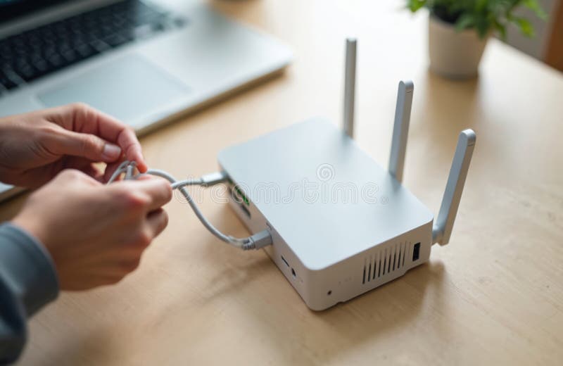 Hands Connect LAN Cable Internet Router. Fast Network Connection ...