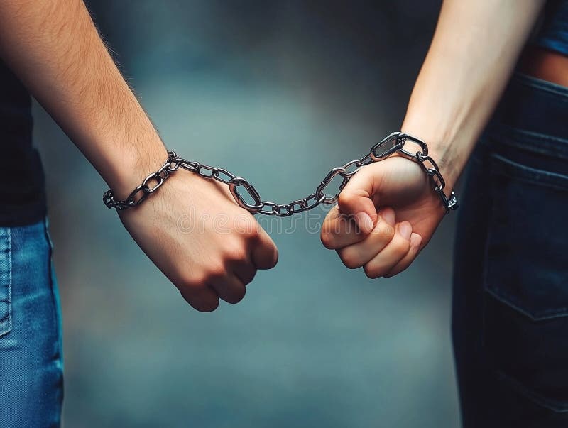 Hands Connected by Chain, Symbolizing Codependency Stock Illustration ...